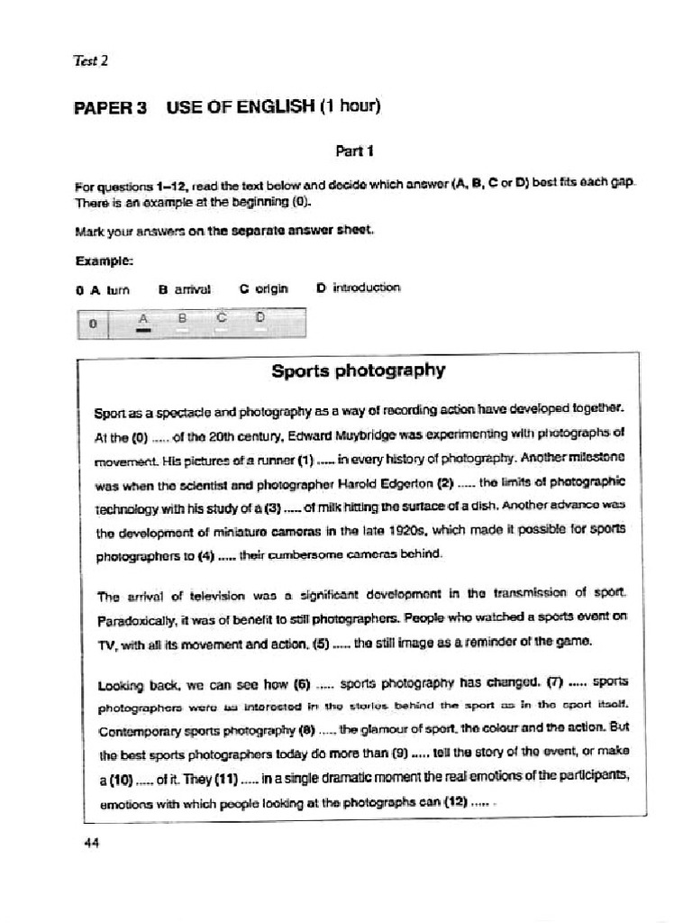 CAE Old Book 2 Mock 2 Sports Photography | PDF