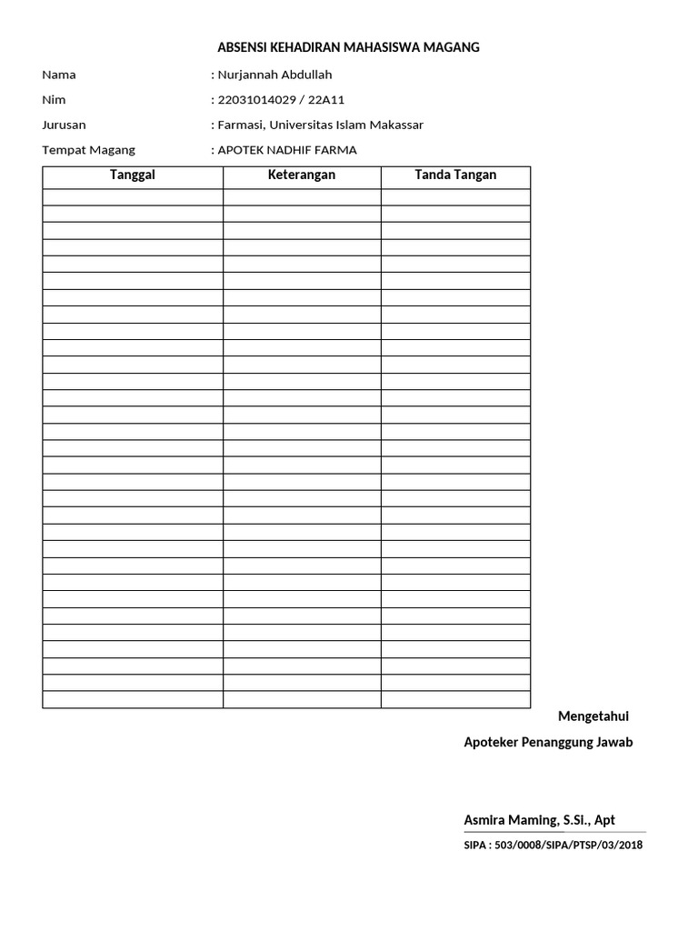 Absensi Kehadiran Mahasiswa Magang | PDF