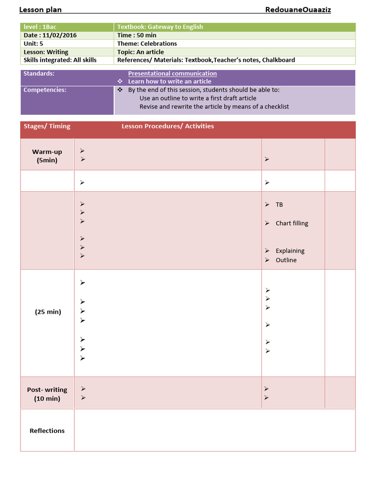 Writing an Article Lesson Plan | PDF | Behavior Modification | Cognition