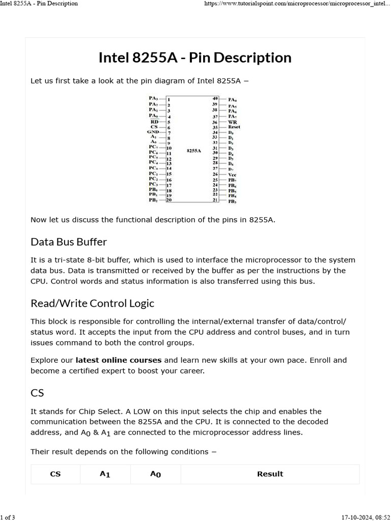Intel 8255A - Pin Description | PDF | Computer Engineering | Computer Hardware