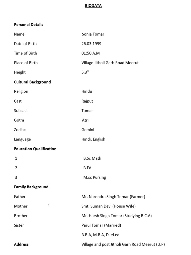 Biodata 02 | PDF