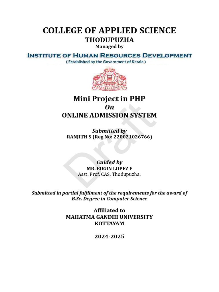 Online Admission System Project Reporting | PDF | Databases | Php