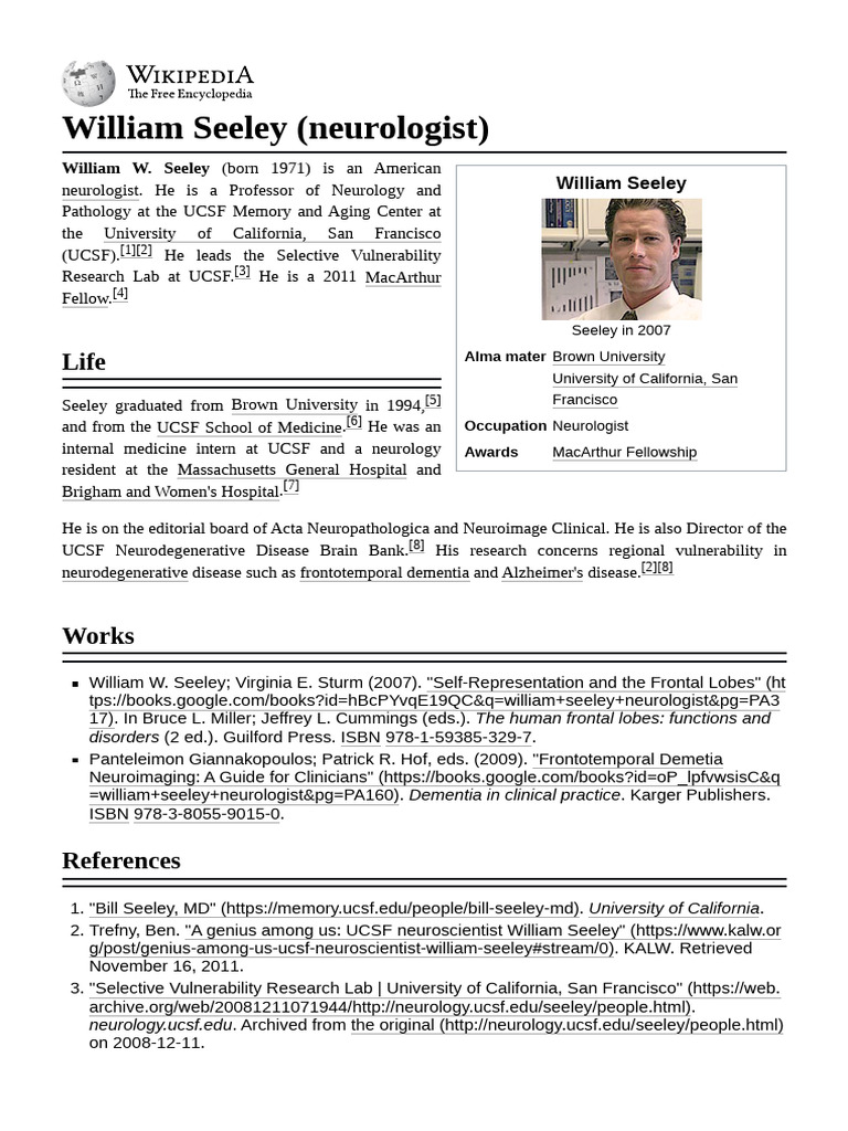 William_Seeley_(neurologist) | PDF | Neurology | Neuroscience