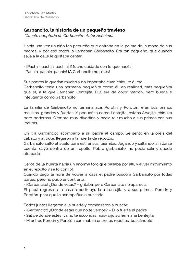 Garbancito La Historia de Un Pequeno Travieso | PDF