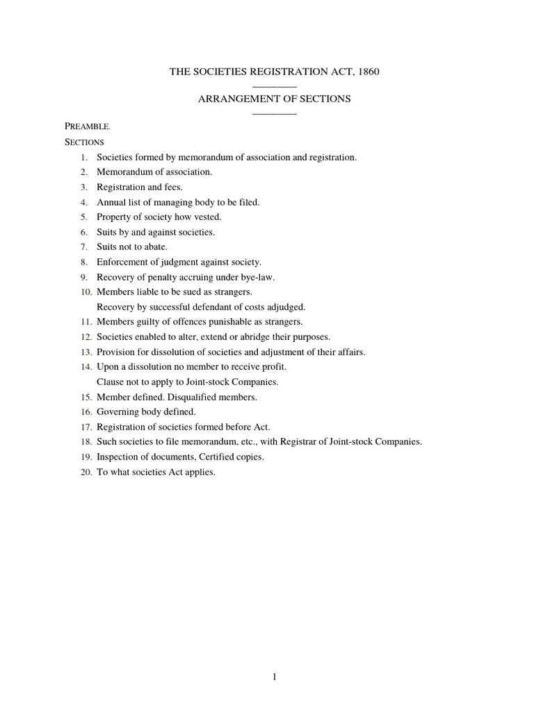 Societies Registration Act 1860 | PDF | Justice | Crime & Violence