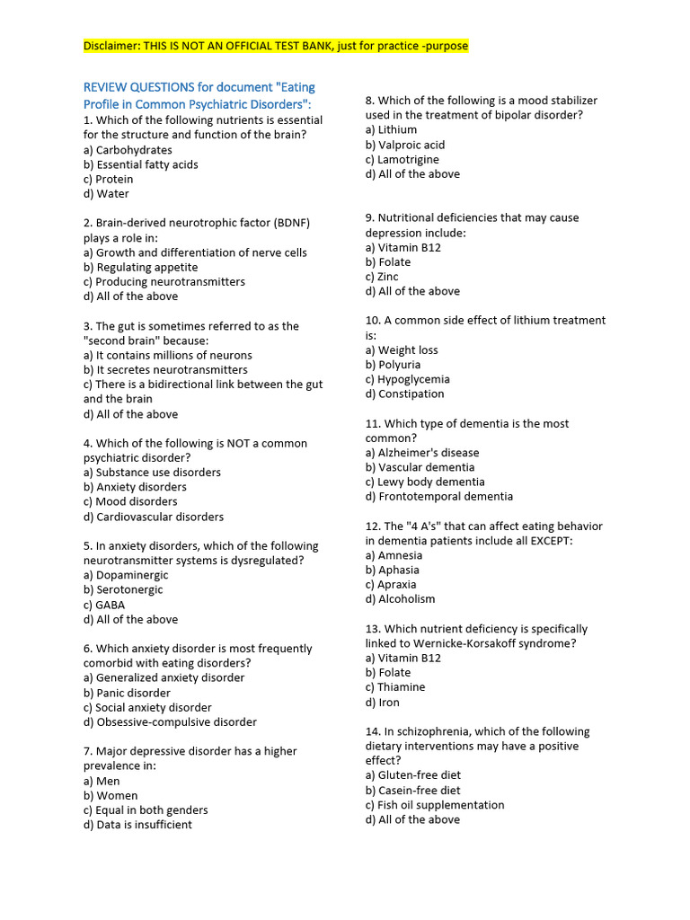 Nutrition Psy - Quiz 2 - Q &A | PDF | Eating Disorder | Anorexia Nervosa