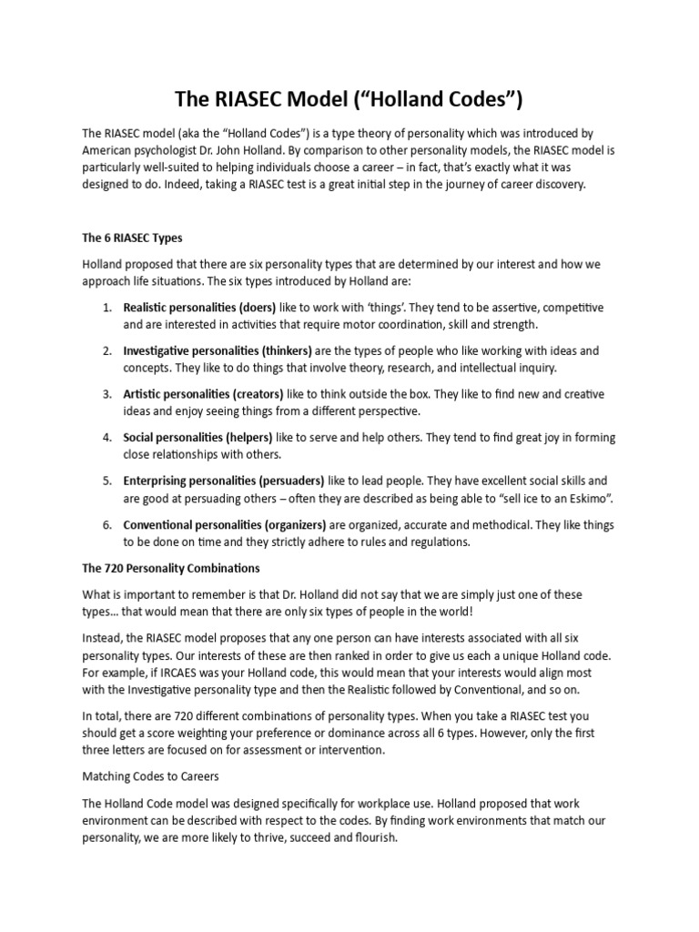 The RIASEC Model | PDF | Psychology | Cognition