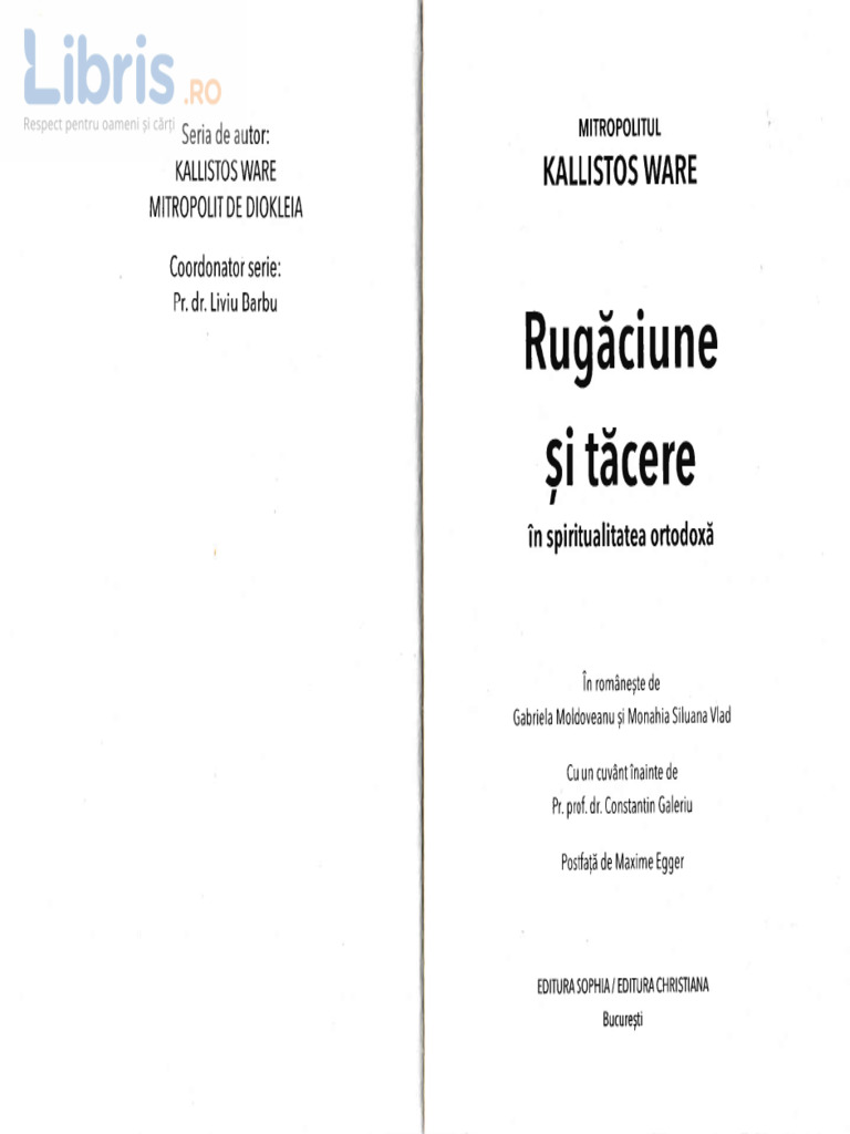 Rugaciune Si Tacere in Spiritualitatea Ortodoxa - Mitropolitul ...