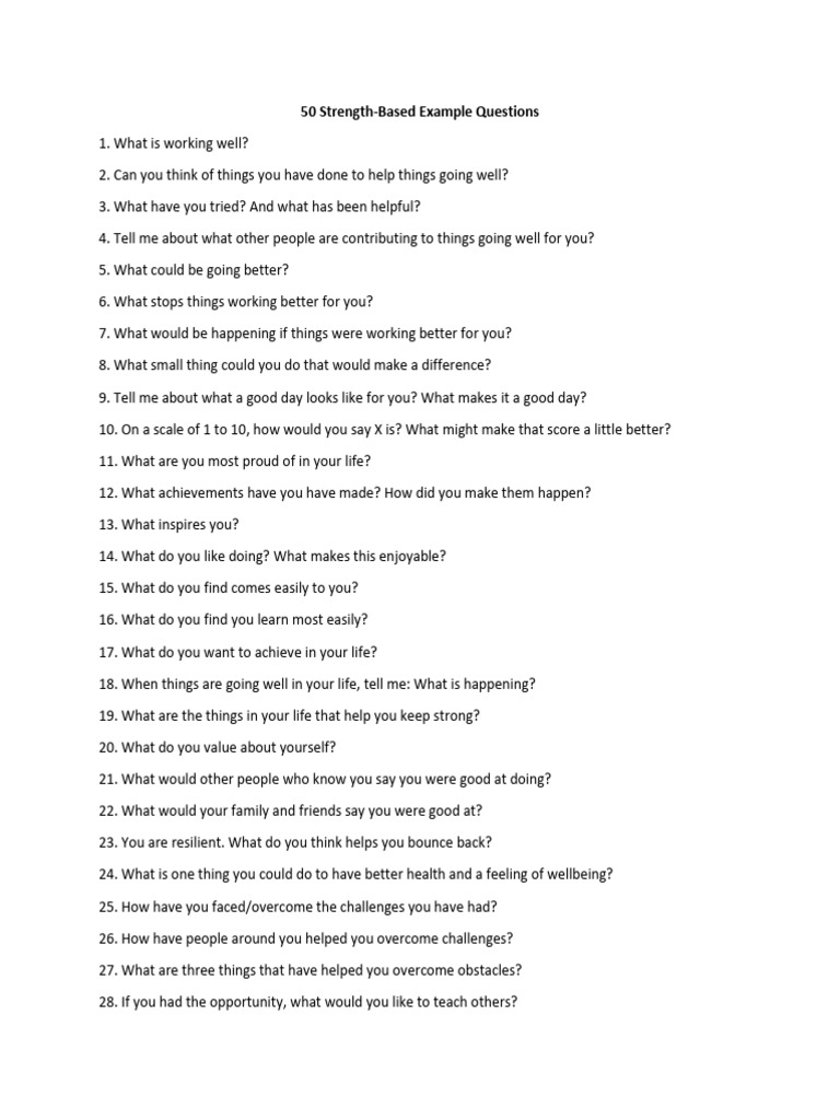 50 Strength-Based Questions for Growth | PDF | Psychology