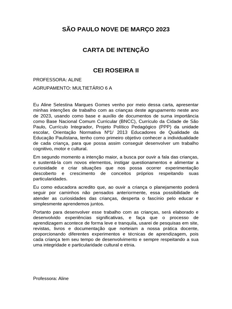 Carta de Intecao | PDF