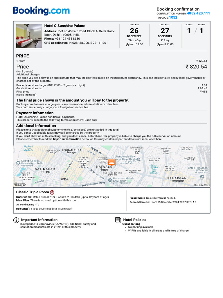 Confirmation | PDF | Fee | Booking.Com