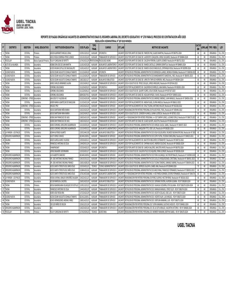 02. PLAZAS PARA CONTRATO DE ADM 276 DE IIEE_ (2) | PDF | Perú