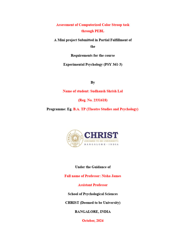 Cia 2 - Sudhansh Shrish Lal - 2331618 | PDF | Attention | Executive Functions