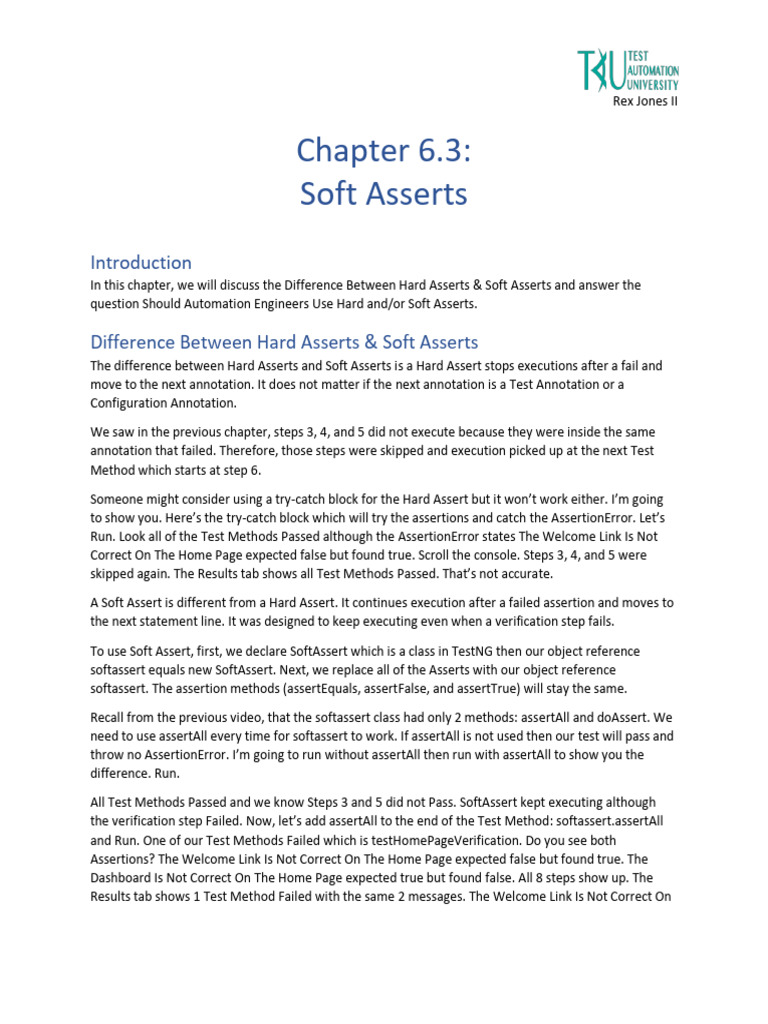 Transcript Chapter 63 Soft Asserts Pdf Software Testing 9686