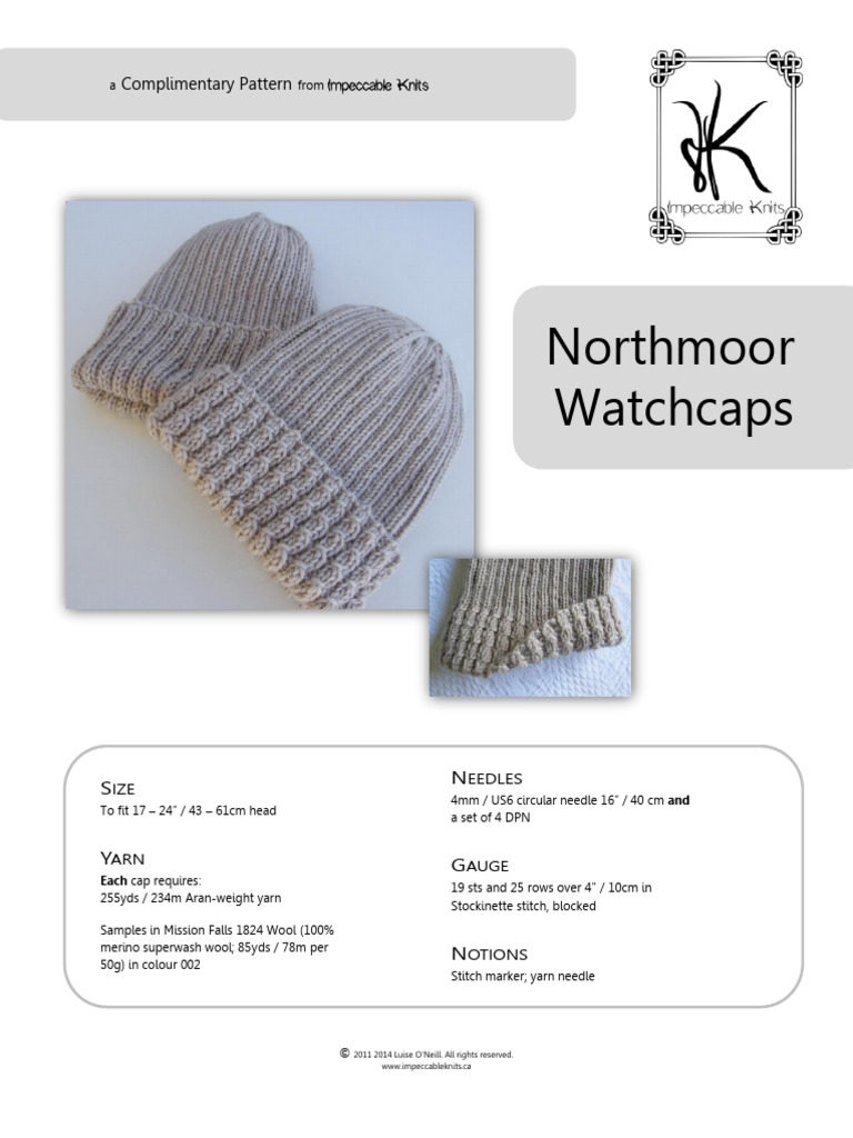 Northmoor Watchcaps Knitting Pattern | PDF | Knitting | Knitting Needle