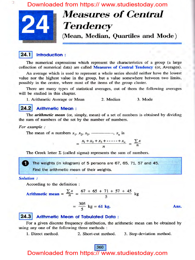 ICSE Class 10 Bansal Maths Chapter 24 Measures of Central Tendency | PDF