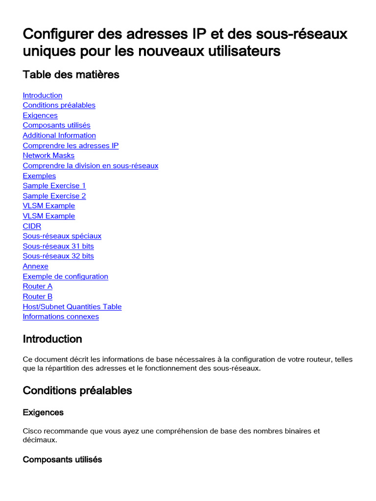 Configurer Des Adresses IP Et Des Sous-Réseaux Uniques Pour Les ...