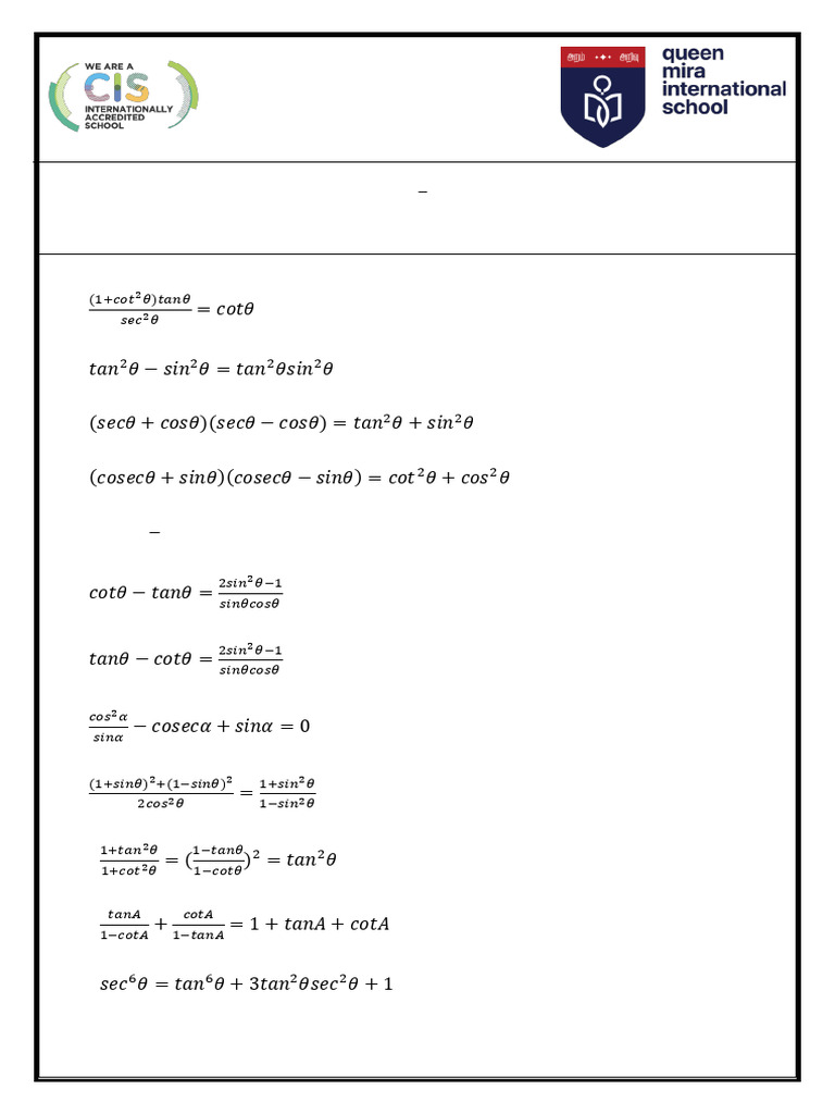 Work Sheet 09trigonometry Identity 1659692279 | PDF