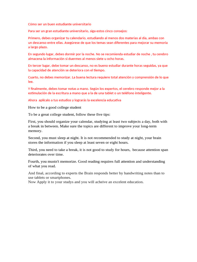 Consejos para ser un buen estudiante | PDF