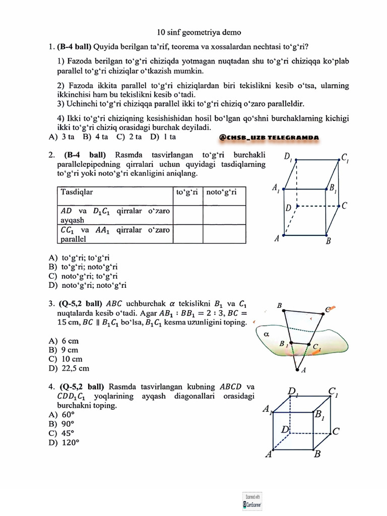 10 Sinf Geometriya CHSB 2 Demo PDF | PDF