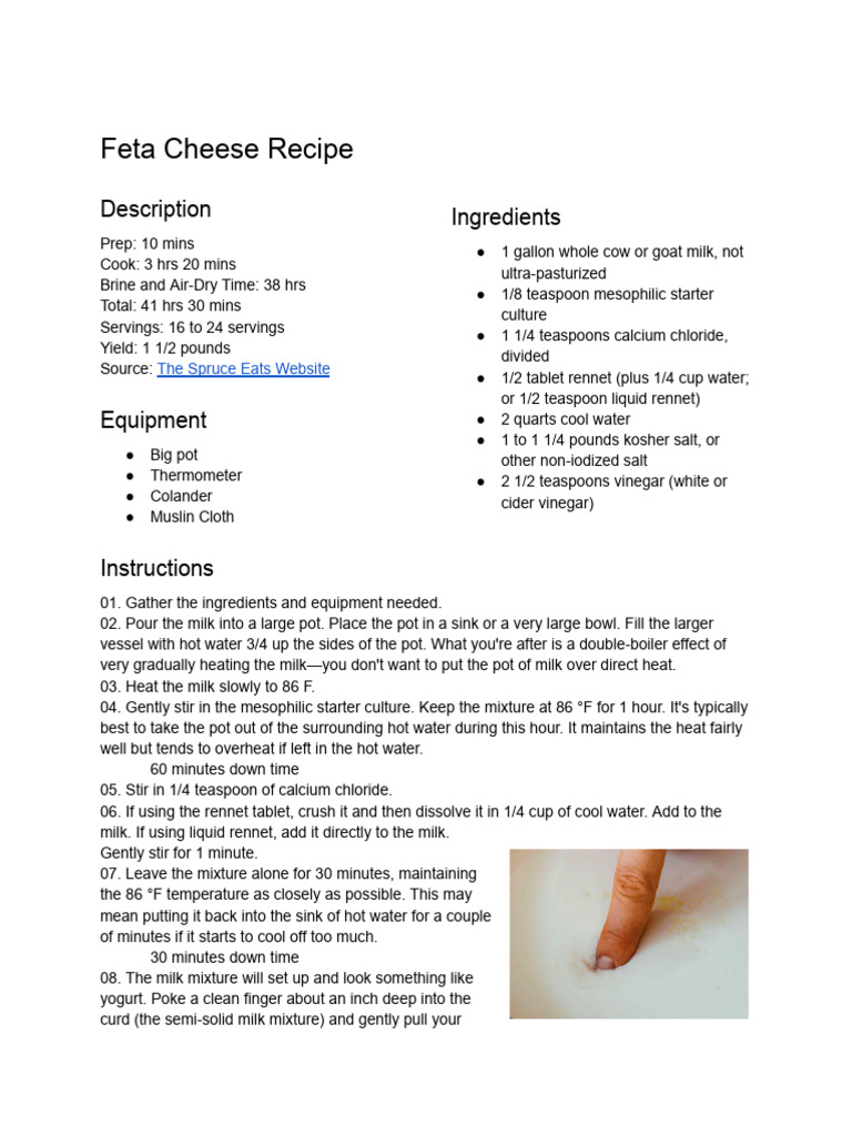 Feta Cheese Instructions | PDF | Cheese | Cheesemaking