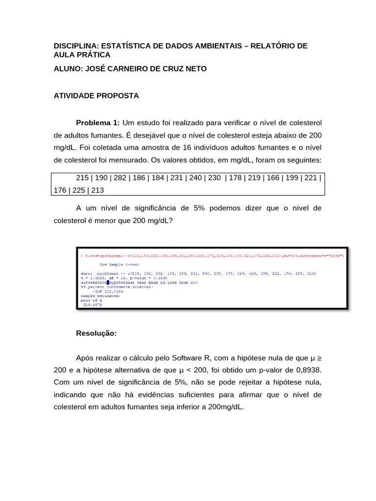 Atv PTC Analise e Estatistica | PDF | Significado estatístico ...