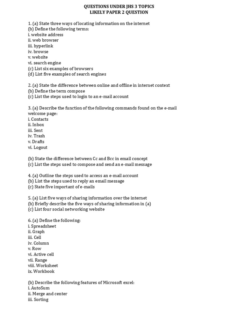 2021 Likely Questions Under Jhs 3 Topics | PDF | Microsoft Excel ...