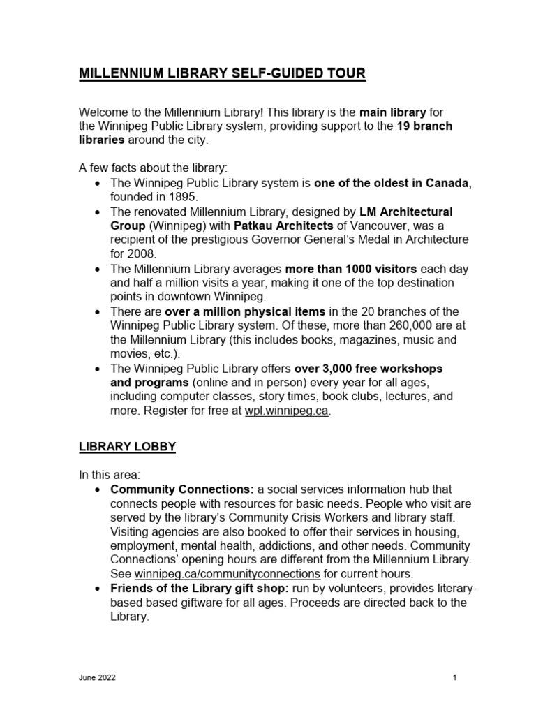 Millennium Library Self-Guided Tour | PDF | Libraries | Books