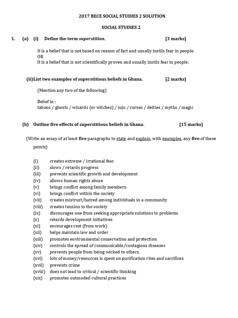 2017 BECE Social Studies Solutions | PDF | Superstitions