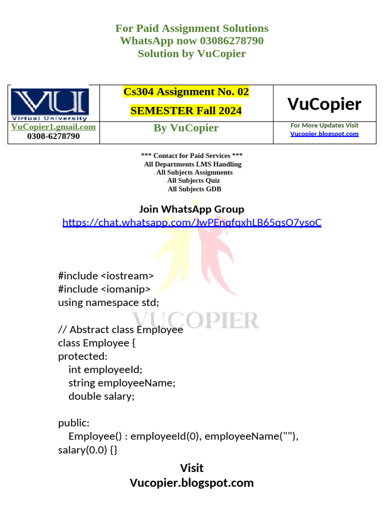 Cs304 Assignment 2 Solution Fall 2024 By Vucopier Pdf Computing