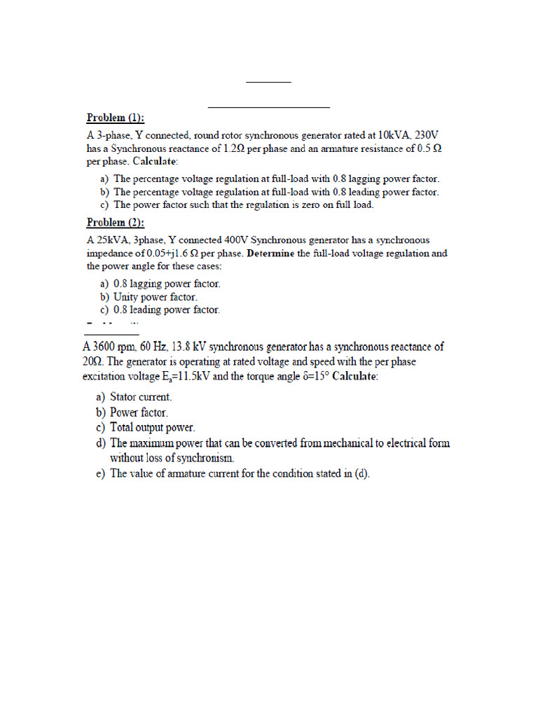 Synchronous Machine Problem Set 5 | PDF