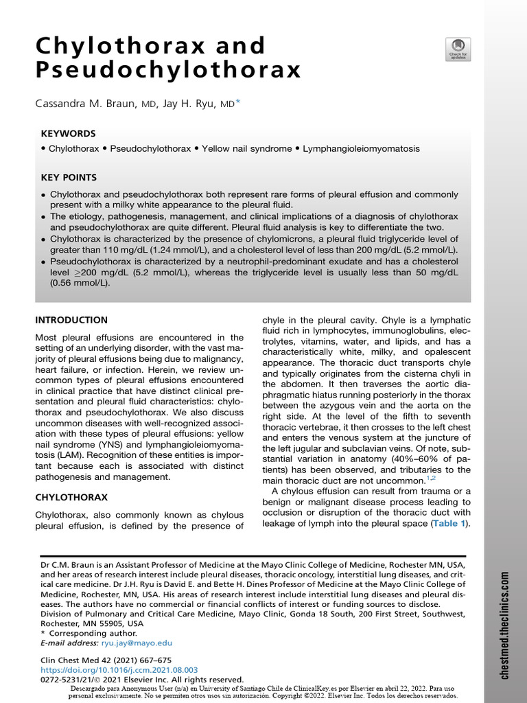 Chylothorax | PDF | Diseases And Disorders | Clinical Medicine