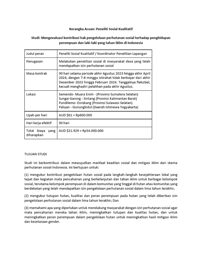 TOR For Qualitative Researcher - Ind | PDF
