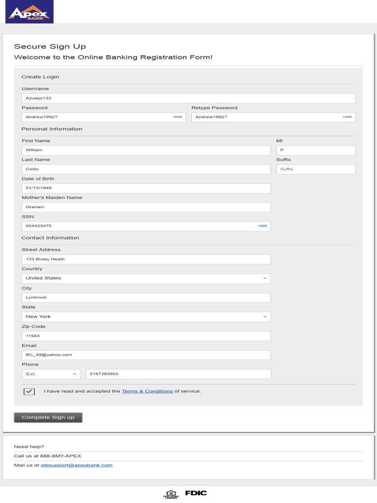 Apex Bank Registration | PDF