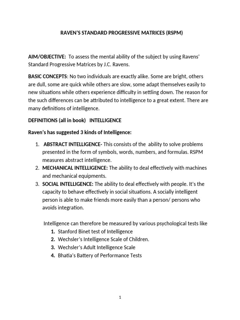 RSPM_1 | PDF | Intelligence | Wechsler Adult Intelligence Scale