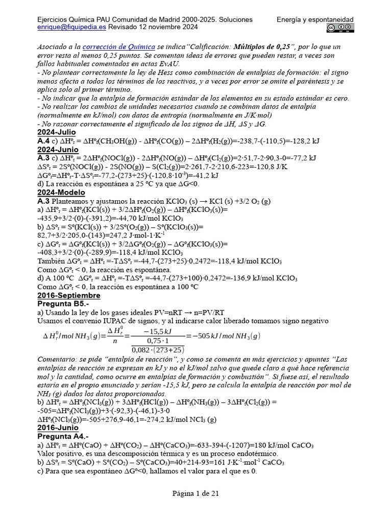 Q4 PAU TransformacionesEnergéticasEspontaneidadReacciones Soluc | PDF | Entalpía | Propano