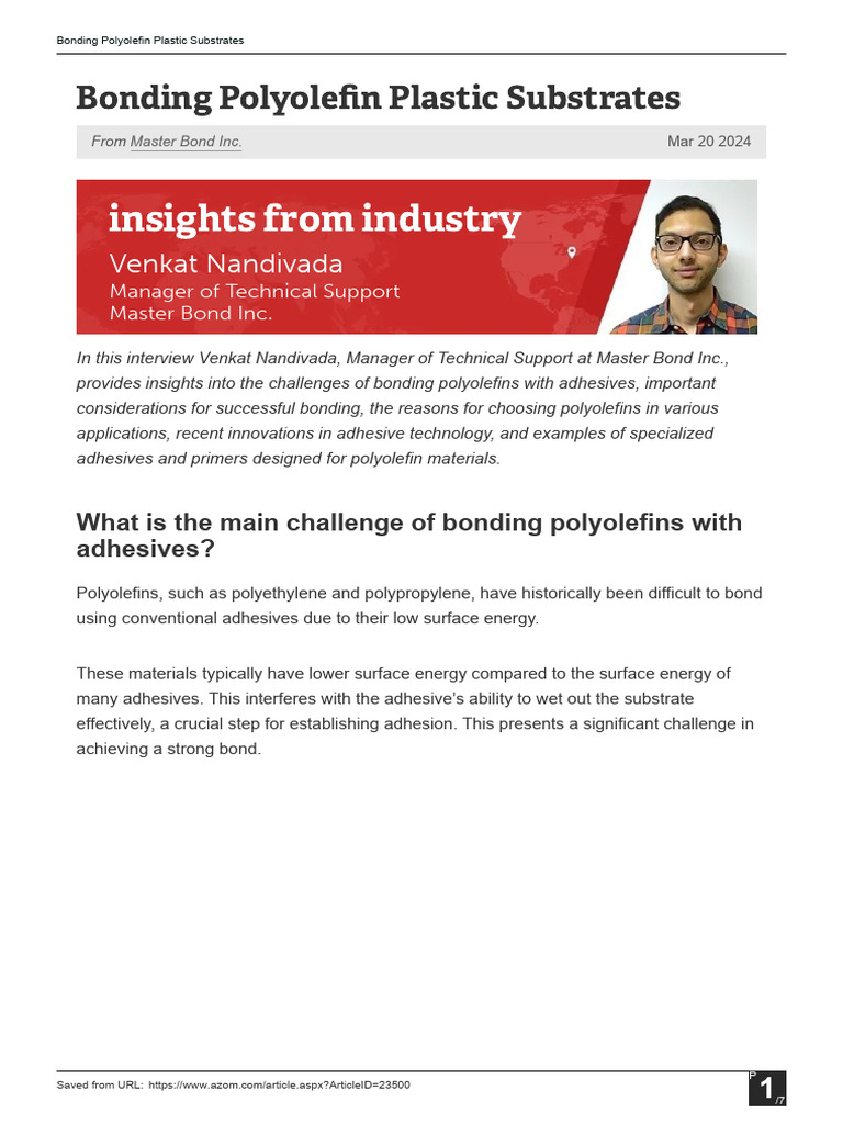 Bonding Polyolefin Plastic Substrates | PDF | Adhesive | Polyolefin