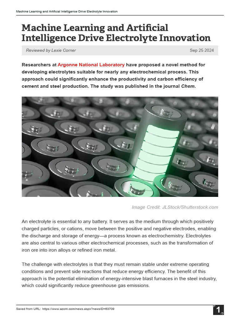 Machine Learning and Artificial Intelligence Drive Electrolyte ...