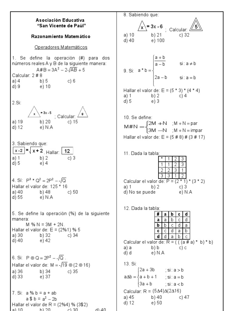 operadores Matematicos 6to