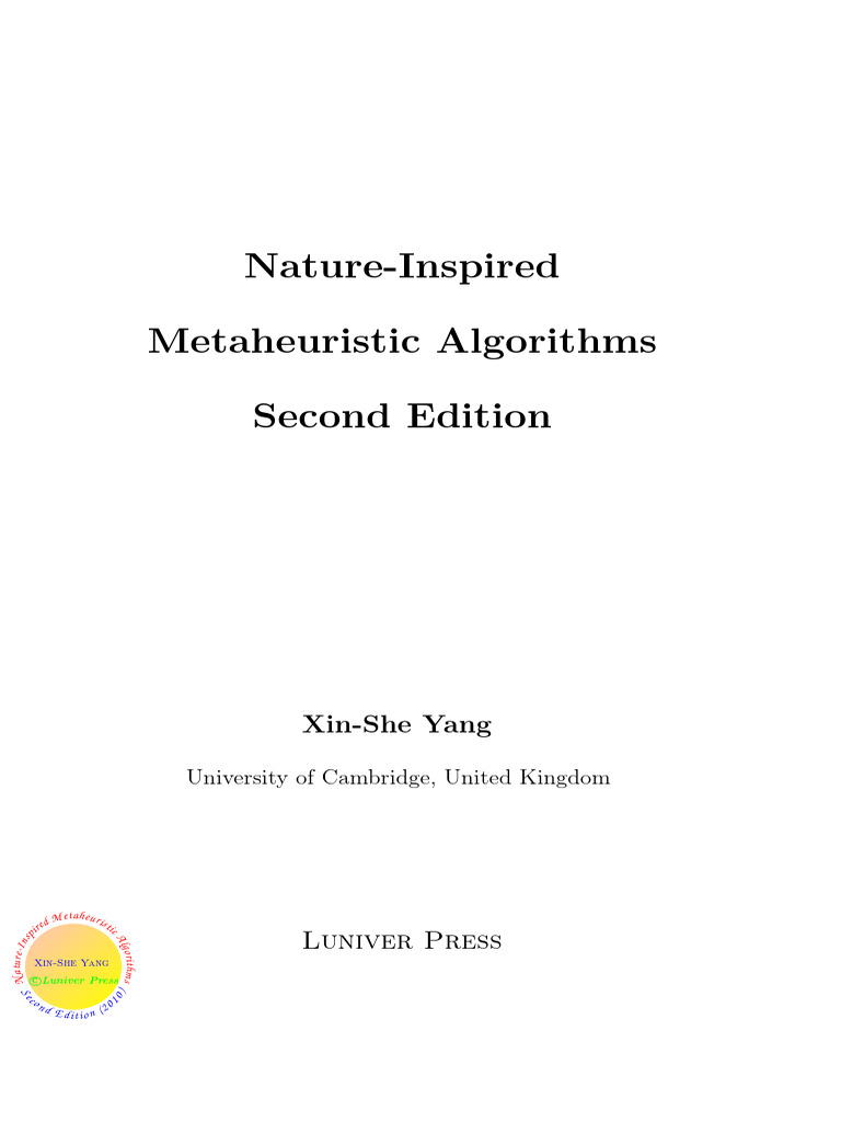 Nature Inspired Metaheuristic Algorithms Pdf Metaheuristic Mathematical Optimization