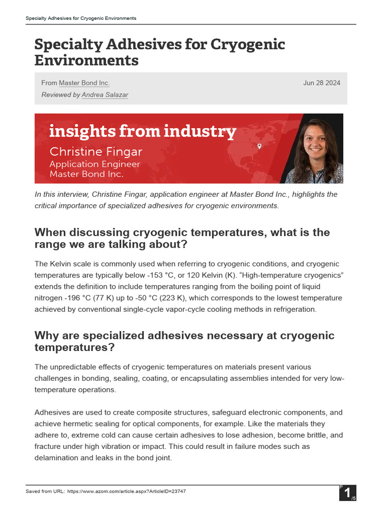 Specialty Adhesives for Cryogenic Environments | PDF | Cryogenics ...