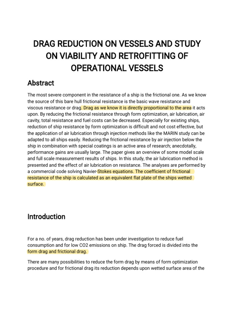 Technical Paper - Drag Reduction On Vessels | PDF | Chemistry ...
