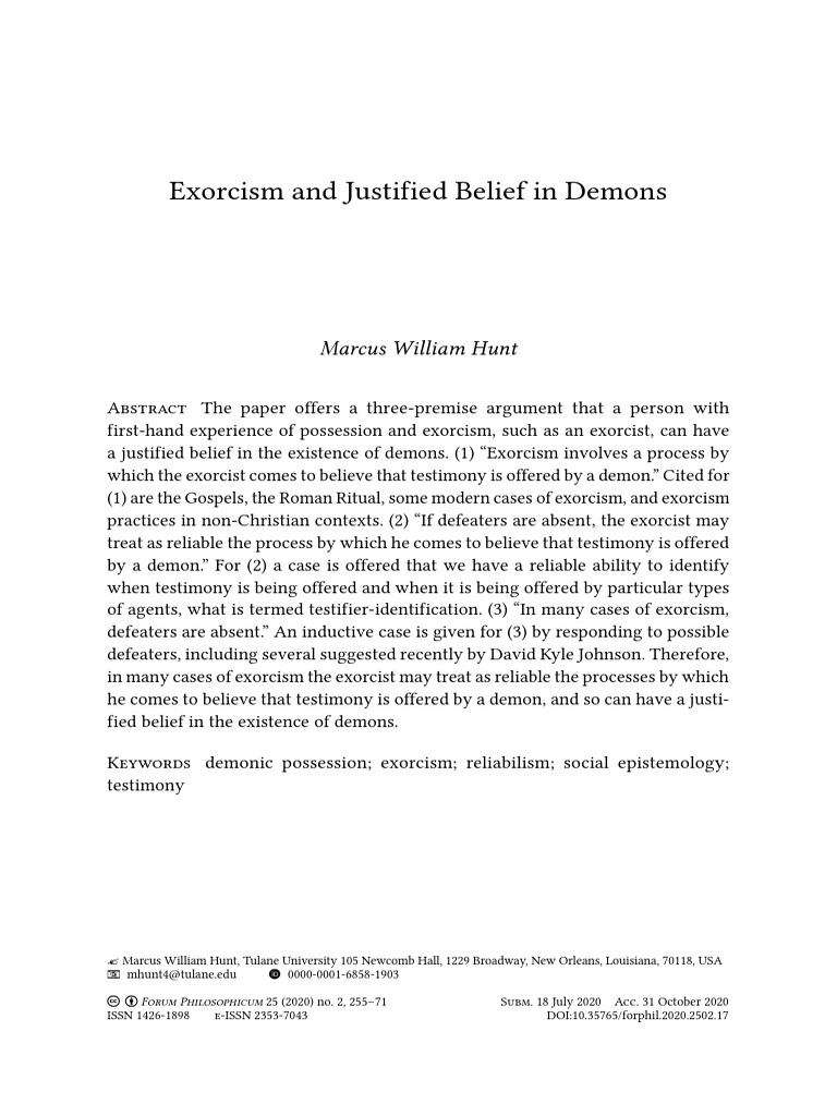 Exorcism and Justified Belief in Demons | PDF | Exorcism | Epistemology