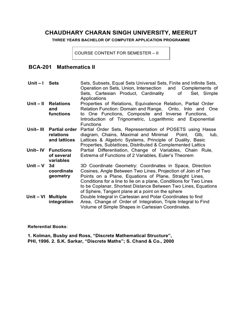 BCA 2ND SEM SYLLABUS | PDF | Function (Mathematics) | Set (Mathematics) BCA 2ND SEM SYLLABUS | PDF | Function (Mathematics) | Set (Mathematics)