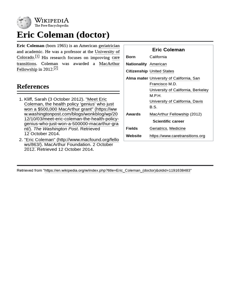 Eric Coleman (Doctor) | PDF
