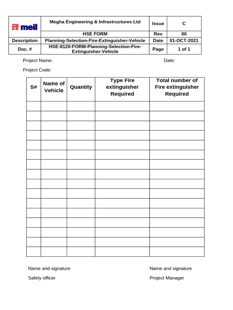 HSE-8120-FORM-Planning-Selection-Fire-Extinguisher-Vehicle-00 | PDF