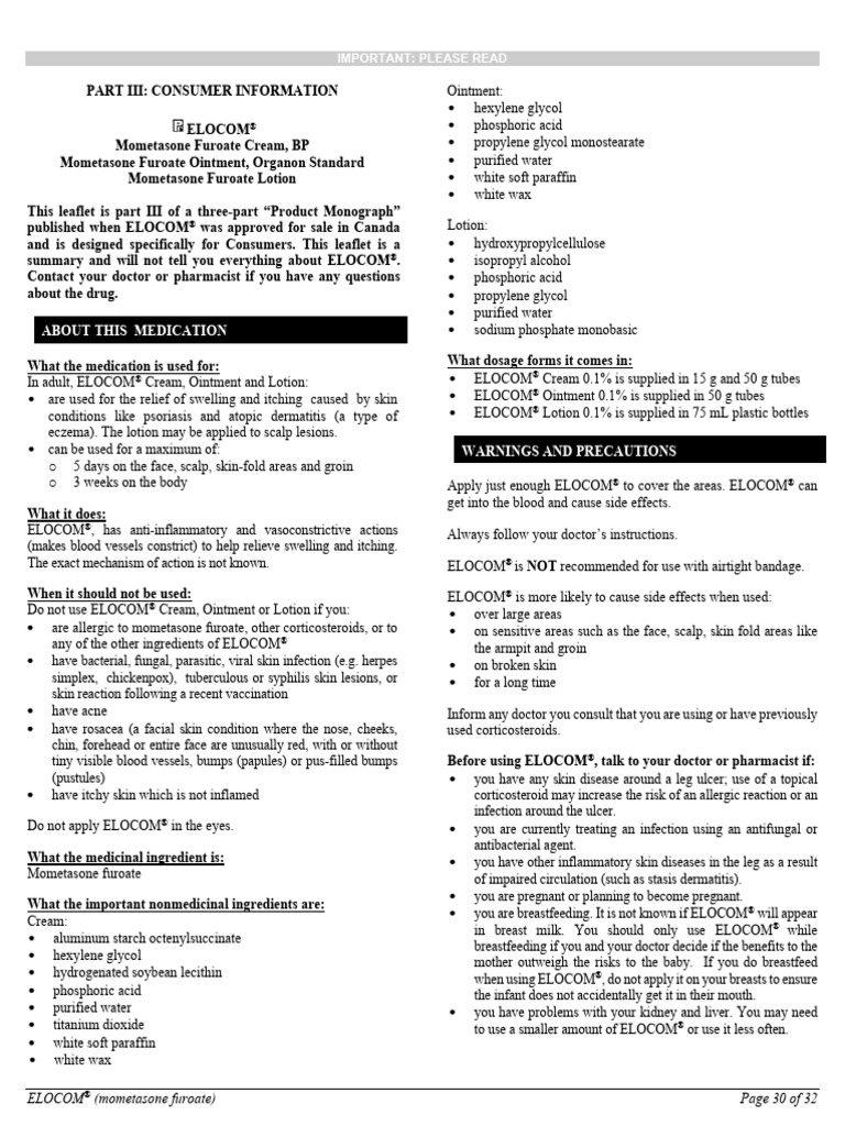 ELOCOM-CI_E | PDF | Dermatitis | Topical Medication