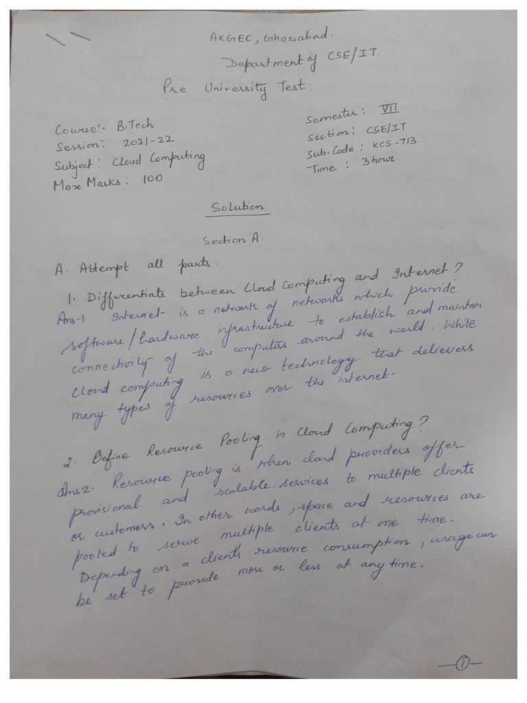 Cloud Computing KCS-713 PUT Sol ODD 21-22 | PDF