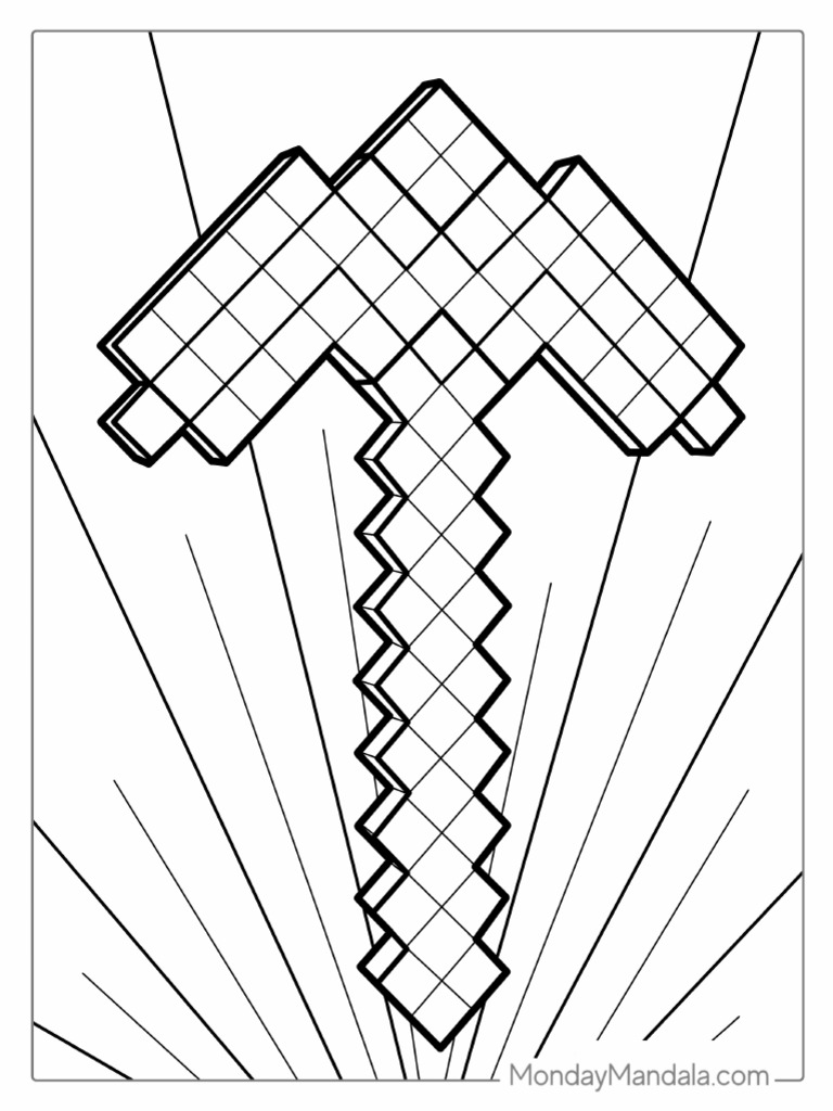 Minecraft Pickaxe Coloring Page for Kids (1) | PDF