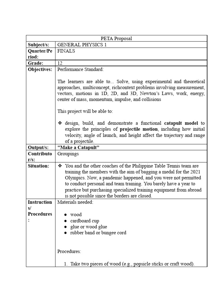 Peta Proposal in Genphysics 1 Finals | PDF | Trajectory | Newton's Laws ...